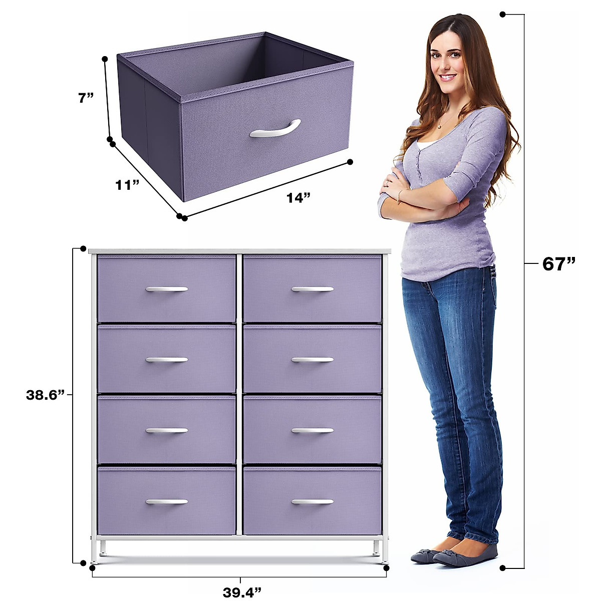 Sorbus Kids Dresser with 8 Drawers and 1 Drawer Nightstand Bundle - Matching Furniture Set - Storage Unit Organizer Chests for Clothing - Bedroom, Kids Rooms, Nursery, & Closet (Purple)