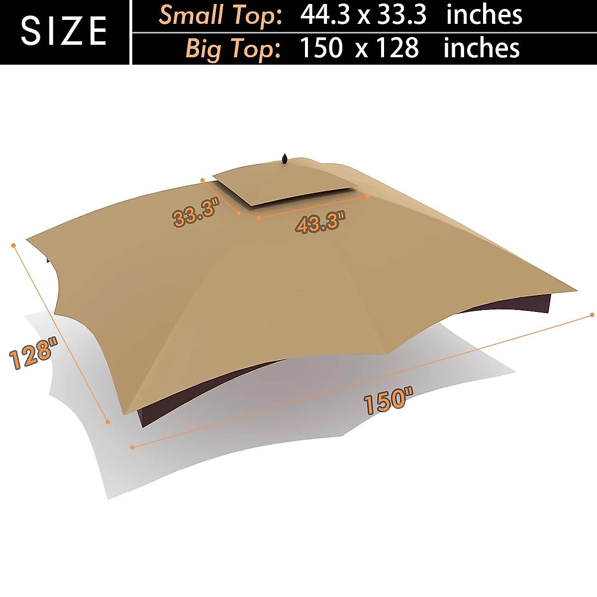 ontheway Replacement Canopy Top for Lowe's Allen Roth 10X12ft Gazebo #GF-12S004B-1 (Khaki)
