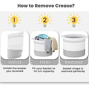 Large Laundry Basket, Cotton Rope Basket, Woven Nursery Hampers, Blanket Basket Living Room, Toy Storage Baskets with Handles, 100% Natural Cotton Woven Baskets for Storage, Decorative Clothes Hamper