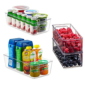 Berdeng 6pcs Refrigerator Organizer Bins Set(4 sizes),Stackable Fridge Storage Containers,Plastic Fridge Water Bottle Storage Dispenser, Pop Soda Can and Drink Holder for Freezer