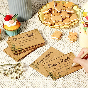 Teling 51 Pcs Greenery Diaper Raffle Tickets with Kraft Card Sign Box Diaper Raffle Insert Invitations Cards Baby Shower Party Game Decorations Table Centerpiece Bring a Pack of Diaper to Win