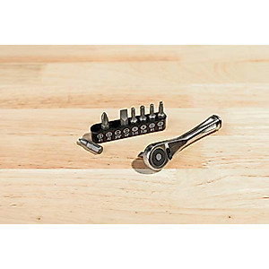 ARES 70040-1/4-Inch Drive Close Quarter Micro Bit Ratchet | Mini Screwdriver with High Torque 72-Tooth Gearhead - 5 Degree Sweep - Spring Loaded Detent Ball Bit Holder