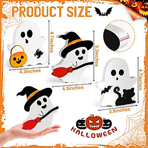 Cute Ghost Halloween Decorations Indoor, Wooden Tiered Tray Decor Table Sign, Black Cat Bat Witch Broom Signs Pumpkin Blocks for Party Home Shelf Display (Set of 3)