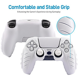 CHIN FAI Ergonomic Soft Grip Skin for PS5 Controller, Anti-Slip Silicone Controller Cover for PlayStation 5 Controller with 6 Thumb Grips Accessories Set (Clear Gray)