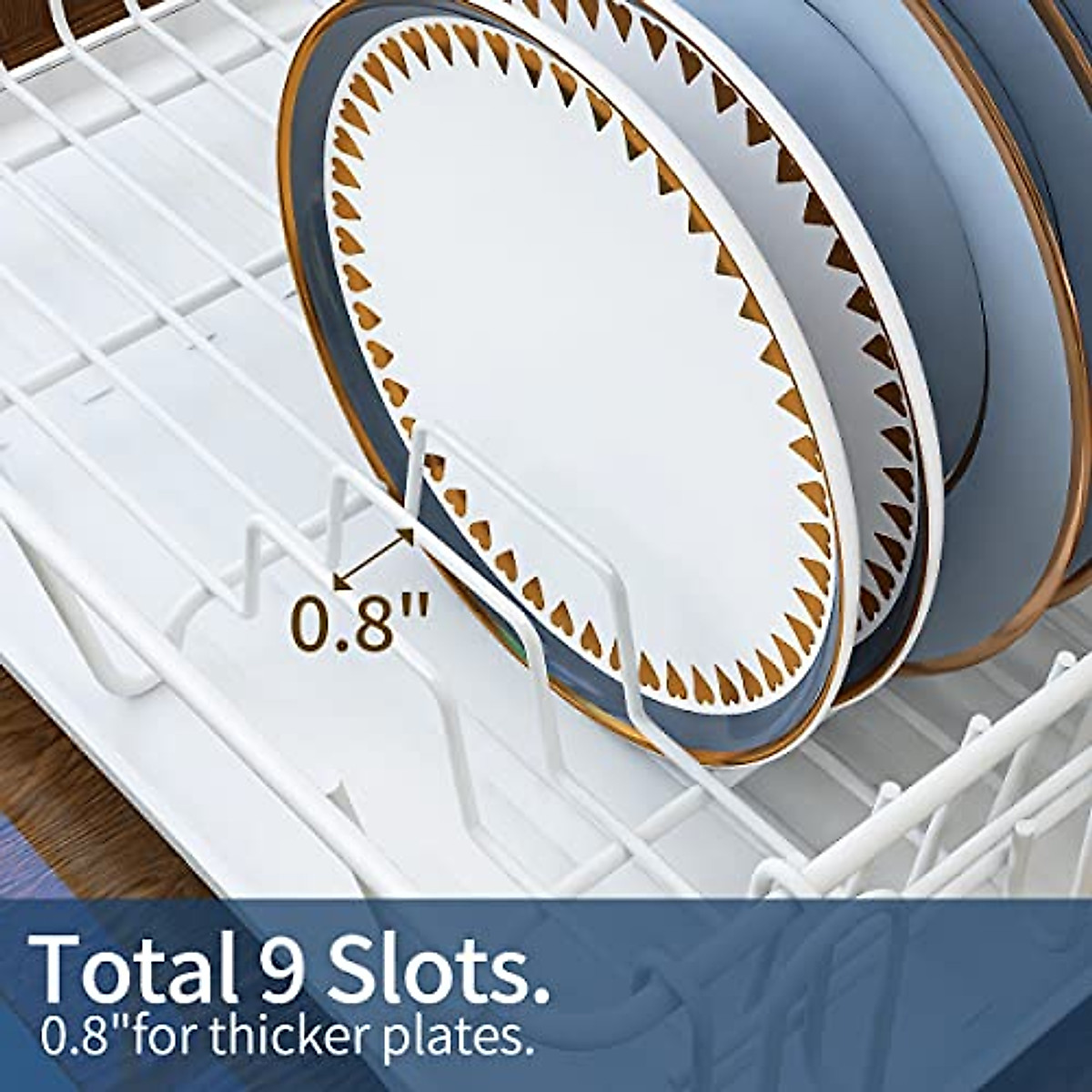 H-SPACE Dish Drying Rack, Space-Saving Dish Rack, Dish Racks for Kitchen Counter, Durable Metal Kitchen Drying Rack with a Cutlery Holder, Drying Rack for Dishes, Knives, Spoons, and Forks, White