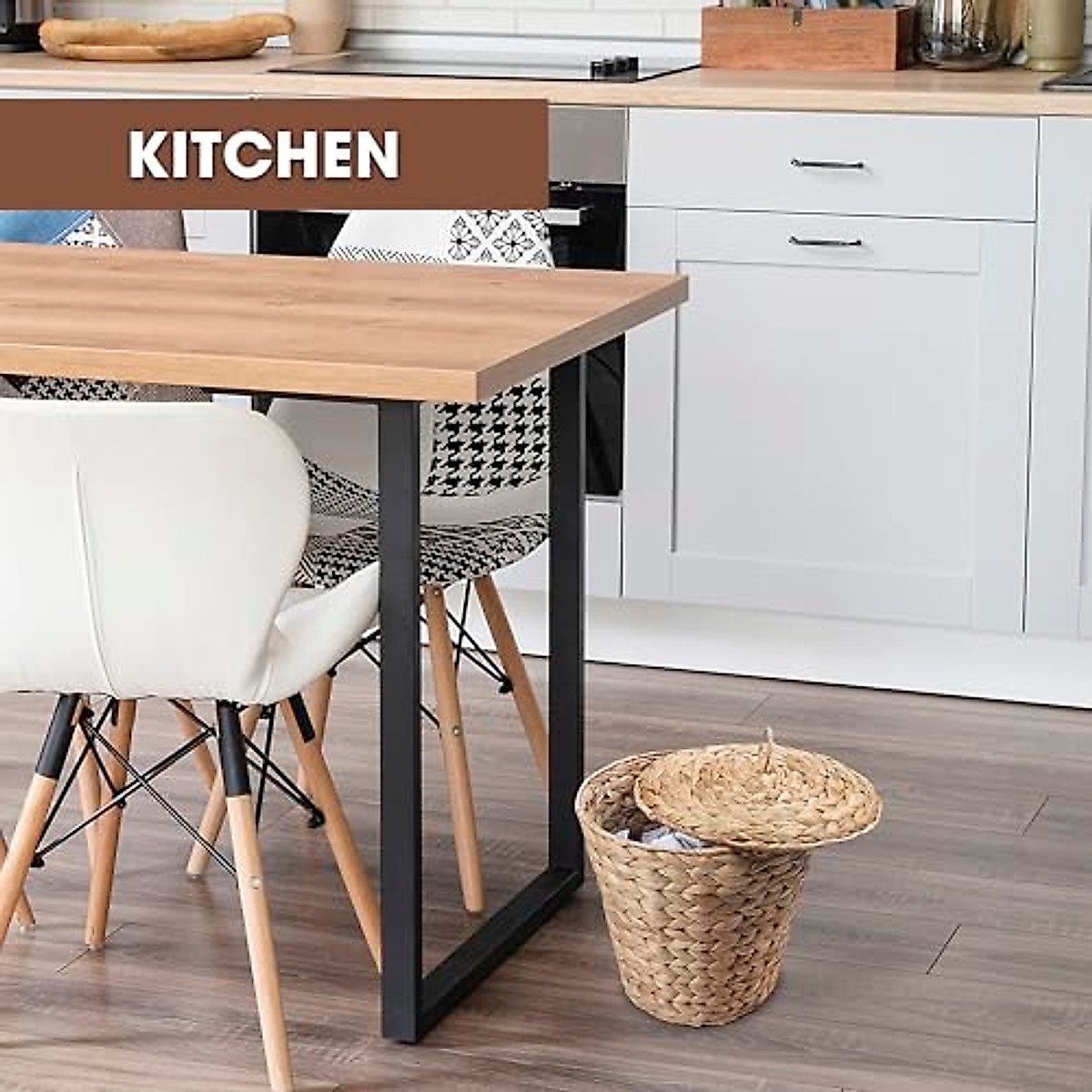 TREVIETDECOR Wicker Trash Can with Lid | Wicker Trash Basket | Wicker Waste Basket for Bathroom, Bedroom, Kitchen, Living Room