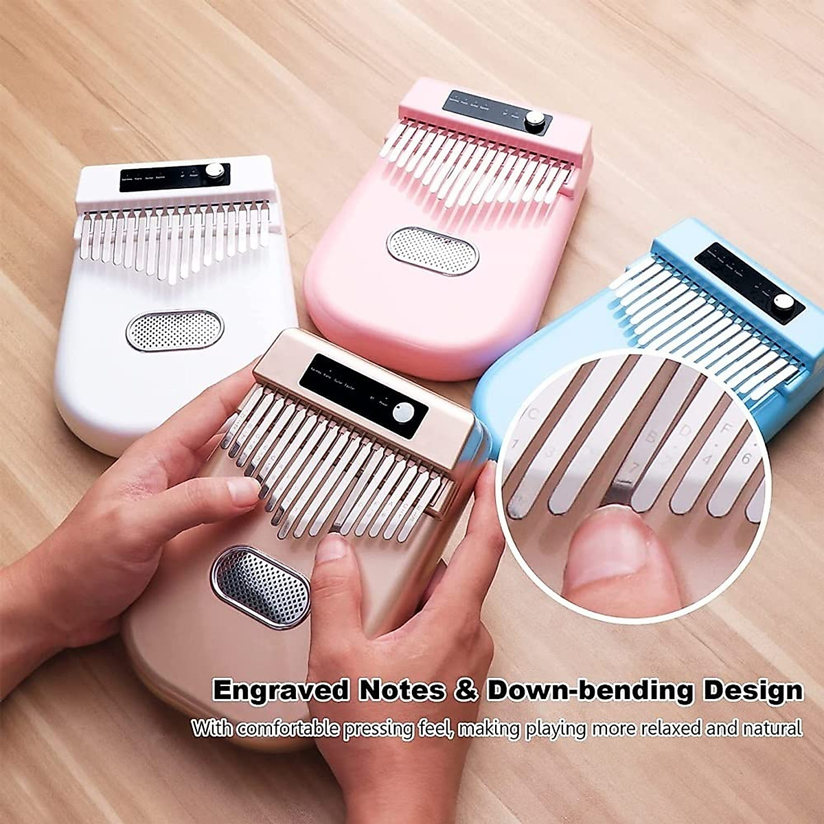 UOOD Electric Kalimba 17 Keys Thumb Piano Connetion Finger Piano Electronic Musical Instrument Gifts for Kids Adults Beginners and Music Lovers (Color : Blue)