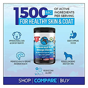 WIZARDPET Wild Alaskan Salmon & Krill Oil Chews for Dogs | 120 Soft Treats | Omega 3 6 9 Fish Supplement with EPA, DHA for Itch Free Skin Coat Joints | Allergy Relief | Reduce Hair Shedding | USA