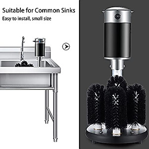 NEWTRY Electric Glass Washer, Commercial Wine Cups Cleaning Machine with 5 Brushes for Bars, Restaurants, Hotels