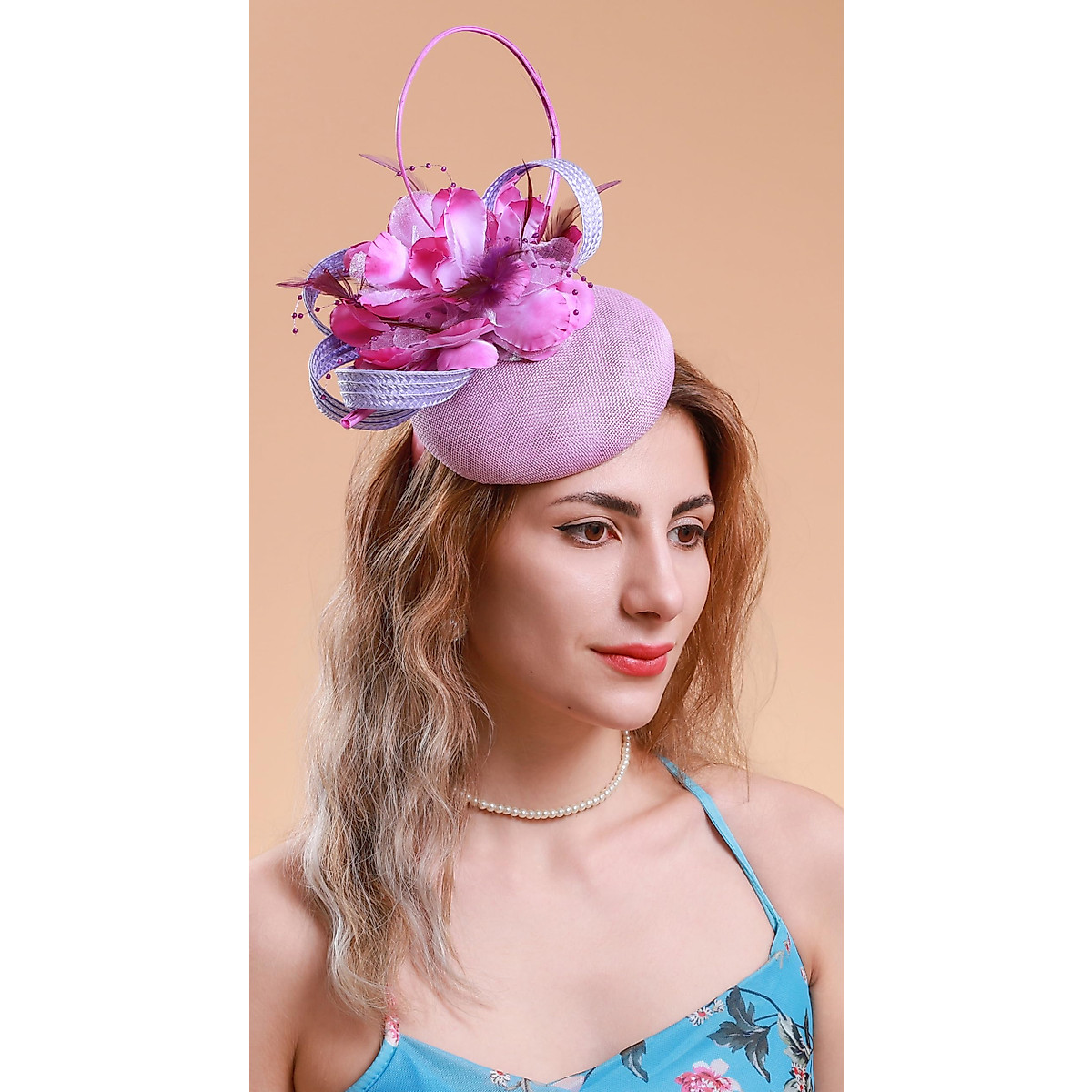 Cizoe Fascinators Hat for Women Kentucky Derby Headpiece Tea Party Hats Feather Wedding Headware Bridal Headpiece(lavender)