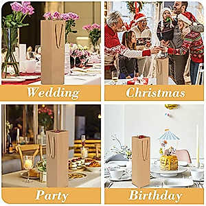 HRX Package Premium Kraft Paper Wine Gift Bags with Handles, 12PCS Sturdy Single Bottle Wine Holder Tote Bag for Christmas, Party, Shopping, Retail Merchandise (Brown)