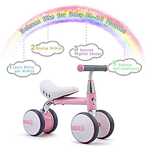 Baby Balance Bike Children Walker 36 Months Baby Bicycle No Padel Infant 4 Wheels Riding Toys for 3 Year Old Boys Girls (Pink)
