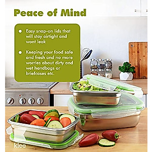 Klee Set of 3 Food Storage Containers with Airtight Lids (12oz,19oz, 28oz) - Premium 304 Stainless Steel Containers, Bento Boxes, Lunch Boxes, Meal Prep Containers for Kitchen, School, Office, Travel