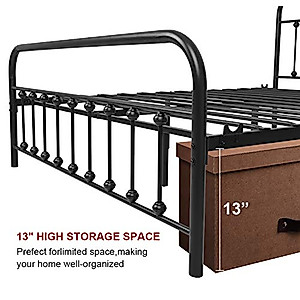 NEEBIRGELIA Black Metal Bed Frame Queen Size with Headboard and Footboard Single Platform Mattress Base,Metal Tube and Iron-Art Bed（Queen,Black）