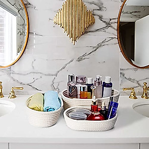 Seaokais Set of 3 Cotton Rope Storage Basket, Small, Oval, White