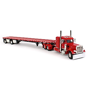 DCP 1/64 Red Peterbilt 359 w/ 63" Flattop Sleeper & 53' Wilson Roadbrute Flatbed Trailer 60-1539
