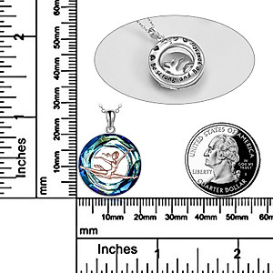 POPLYKE Ballerina Necklace Gifts Sterling Silver Dance Pendant with Circle Bklue Crystal Jewelry for Women Dancer (silver-Ballerina Circle Crystal Necklace)