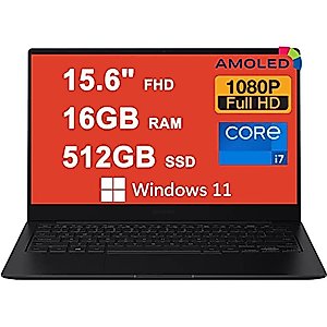 Samsung Galaxy Book Pro 15 Business Laptop 15.6" FHD AMOLED (370 nits) 11th Generation Intel Quad-Core i7-1165G7 Processor 16GB RAM 512GB SSD Backlit Fingerprint Thunderbolt USB-C HDMI AKG Win11 Black
