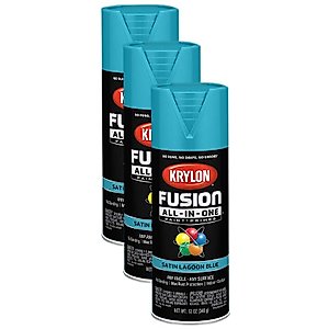 Krylon K02741007 Fusion All-In-One Spray Paint for Indoor/Outdoor Use, Satin Lagoon Blue, 12 Ounce (Pack of 3)