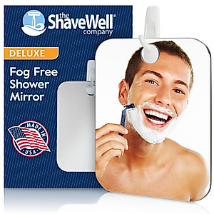Shave Well Deluxe Anti-Fog Shower Mirror - Fogless Bathroom Shaving Mirror - for Men and Women - Large - Removable Adhesive Hook - Frameless - Portable - Ideal for Travel, Camping, Gym - Unbreakable