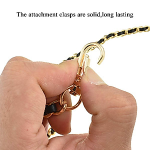 HAHIYO Mini Purse Chain Strap Slim Wide 8mm for LV Length 23.6 inches Extra Thick 4.5mm Black Leather Gold Hardware for Shoulder Cross Body Sling Handbag Wallet Comfortable Flat Metal Strap 1 Pack