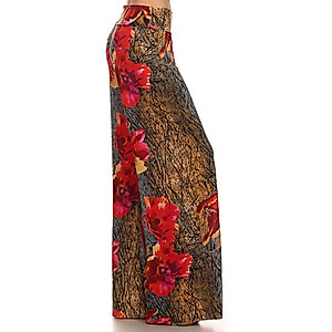 YELETE Women's High Waist Full Length Wide Leg Palazzo Pants with Fold Over Waist Band(Wild Flower-Large)