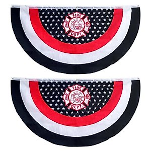 2Pcs Fire-Fighting Theme Fan Flag Bunting 3 x 6 Ft,Firefighter Fan Flag Banner For Fireman Graduation Party Retirement Party Birthday Party Decoration,Firefighter Appreciation