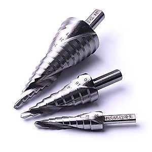 ATOPLEE Step Drill Bit, 3pcs HSS 6542 Spiral Fluted Step Drill Bit Set (Metric 4-12mm/4-20mm/4-32mm)