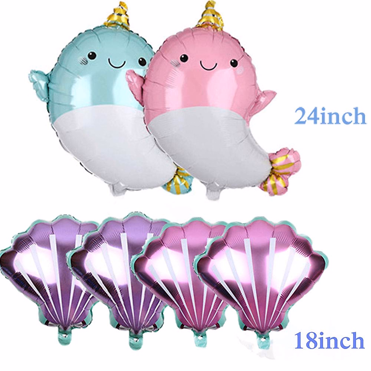 Narwhal Birthday Party Supplies Kit, Narwhal Theme Birthday Decorations Include Narwhal Ballons, Narwhal Theme Cupcake Topper and Blue Birthday Banner Set for Kids Ocean Theme Birthday Party