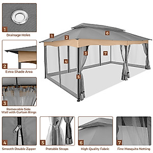 COBIZI Gazebo 10x20 Heavy Duty Patio Gazebo with Mosquito Netting Deck Gazebo with Metal Steel Frame Large Screen Gazebo Tent Waterproof with Double Roof for Backyard, Deck, Garden