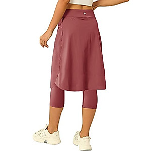 Women 20" Knee Length Tennis Skirt with Built in Legging Golf Skirts Skirted Legging with Pockets Wine Red