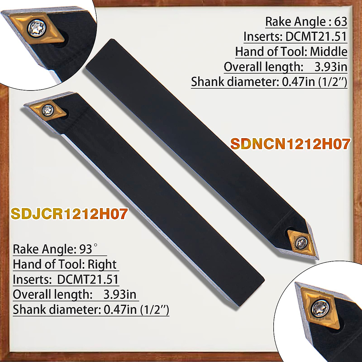 Indexable Lathe Turning Tool, 1/2'' Shank Metal Lathe Tools, 7pcs Metal Lathe Cutting Tools Carbide Turning Tool Insert Holder Set Lathe Boring Bar Set for Turning Grooving Threading with Wrenches