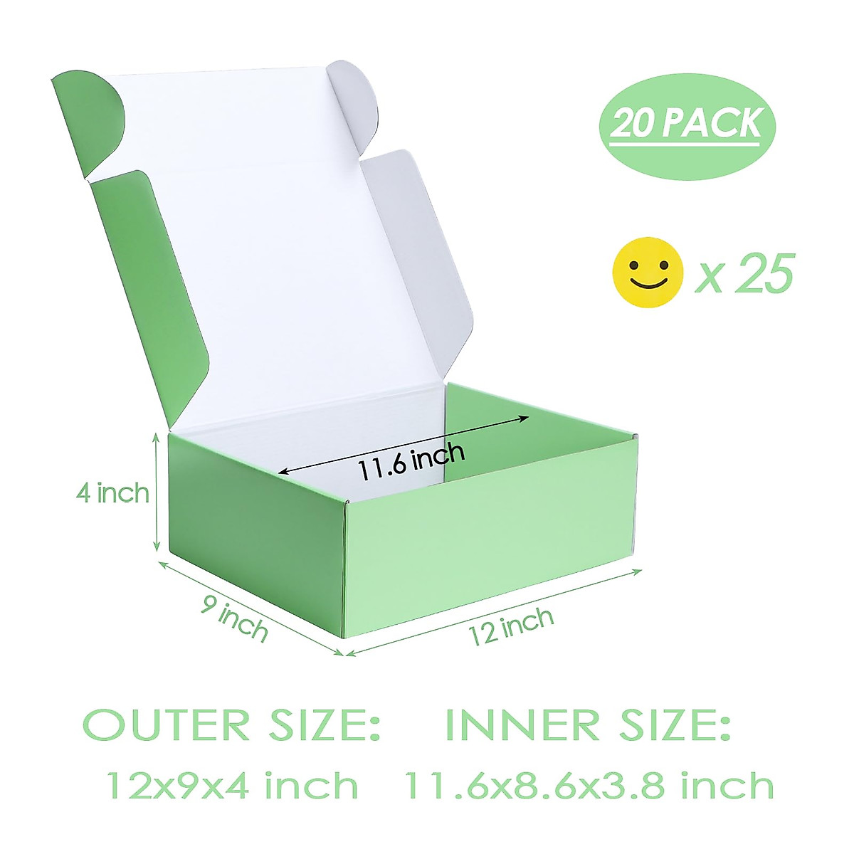 PHAREGE 12x9x4 inch Gift Shipping Boxes Bulk 20 Pack Green, Tab Lock Tuck Top Mailing Boxes for Packaging Small Business, Medium Cardboard Mailer Boxes for Wrapping Present