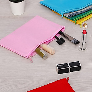 Sinzip 12 Pieces Cotton Canvas Makeup Bag, Multipurpose Cosmetic Bag with Zipper Travel Toiletry Pouch, Blank DIY Craft Bag (Pink, S)