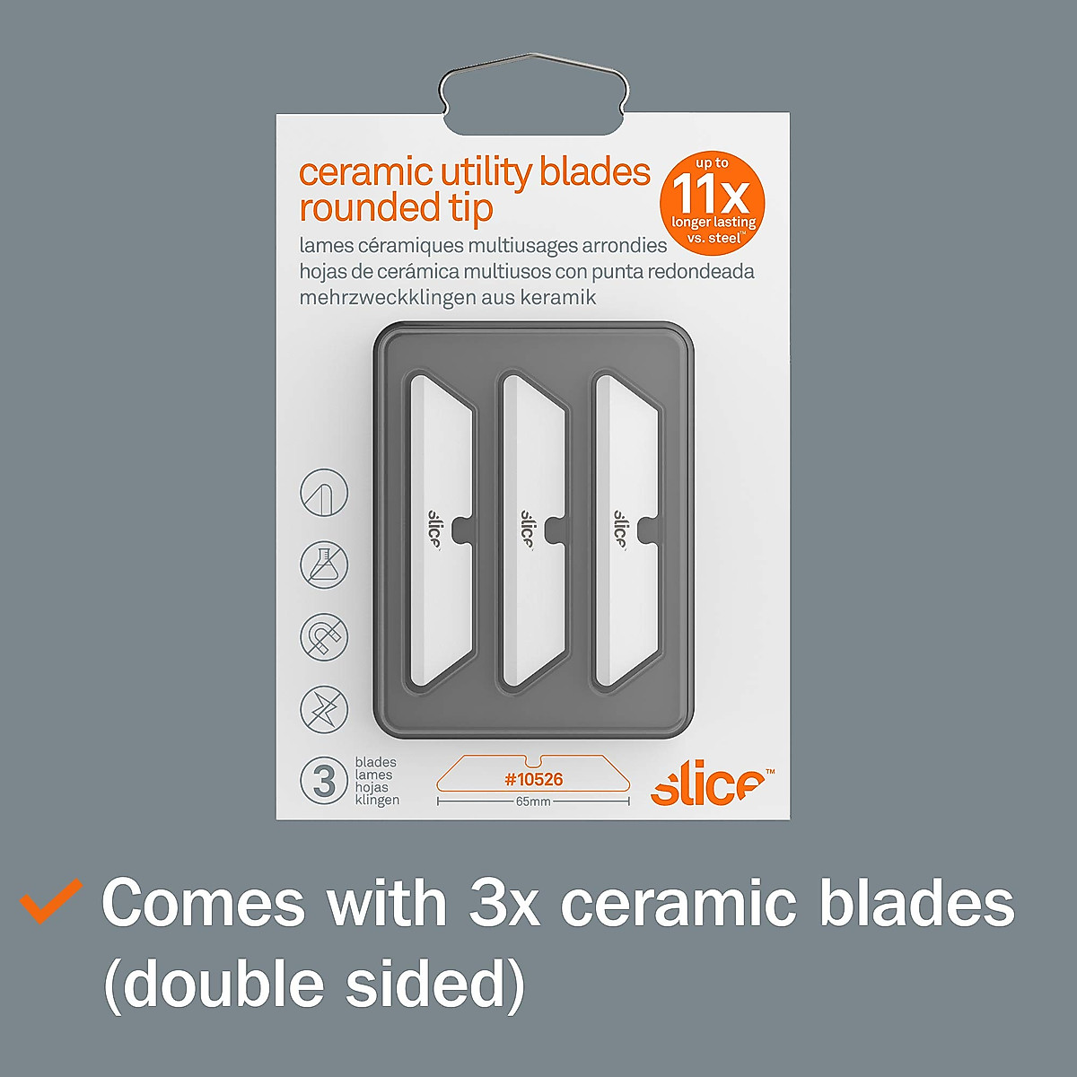 Slice 10526 Rounded Tip Ceramic Replacement Blade with 1" Cutting Depth, Equivalent to 20 Metal Blades (3 Pack), White