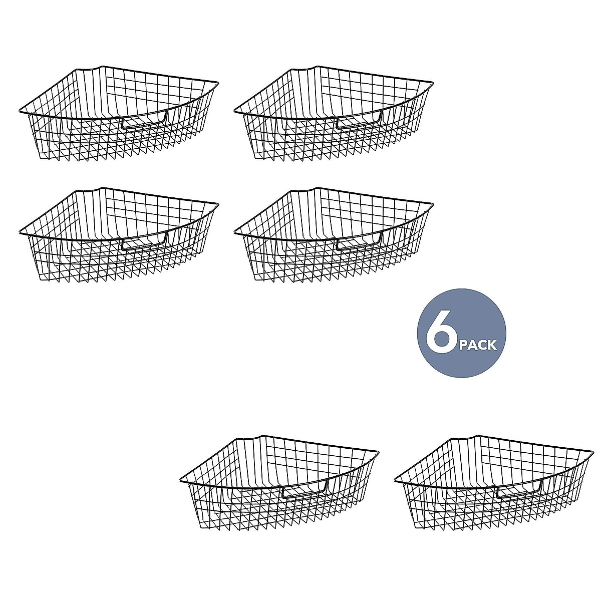 Leeden Lazy Susan Organizer Basket for 24" Diameter Turntable - 16.3" x 10.3" x 4" Metal Organizing Storage Bins (6 Packs) - Black Kitchen Cabinet Storage Organizer - 1/4 Wedge Can Organizer