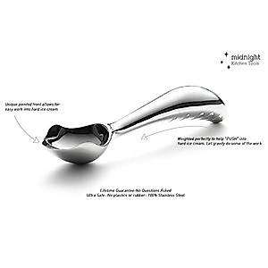 Stainless Steel Ice Cream Scoop by Midnight Scoop - Ergonomic Ice Cream Scooper for Hard Ice Cream - Dishwasher Safe Ice Cream Spade