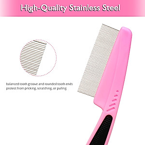 Flea and Lice Comb for Dogs and Cats - Promotes Hair Growth, Removes Loose Hair, Knots, and Flakes - Rubber Handle Brush for Pet Grooming (Pink)