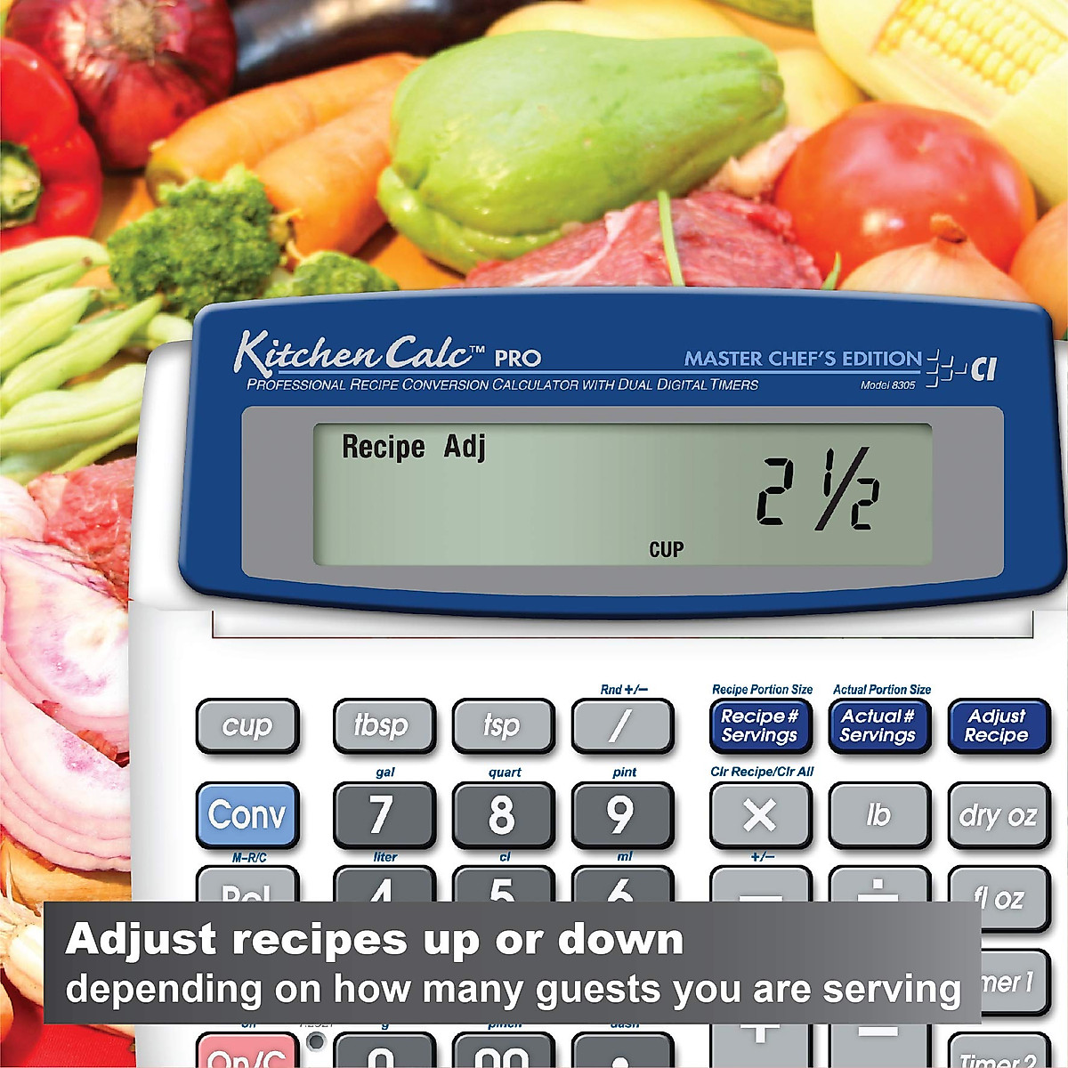 Calculated Industries 8305 KitchenCalc PRO Recipe Conversion and Culinary Math Calculator with 2 Digital Timers for Chefs, Culinary Students, Home Cooks, Bakers, Brewers and BBQers | Recipe Scaling | Menu Planning | Portion Sizing, Small