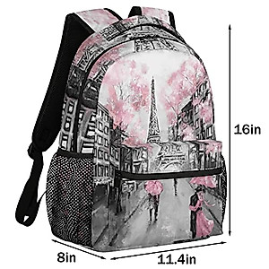 YPPAHHHH School Laptop Backpack Pink Eiffel Tower Paris France for Girls Kids Boys Watercolor Lovers Lightweight Bookbag Elementary College Travel Hiking Daypack Backpacks for Women Men