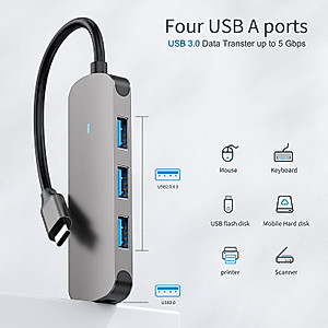 USB C Hub 4 Ports, USB C Hub, Thunderbolt 3 to Multiport USB 3.0 Hub, USB Splitter with 4 USB 3.0 Expander Adapter Compatible with for MacBook Pro, Chromebook, XPS, and USB C Devices