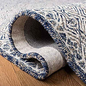 SAFAVIEH Micro-Loop Collection 9' x 12' Navy/Ivory MLP526N Handmade Premium Wool Area Rug