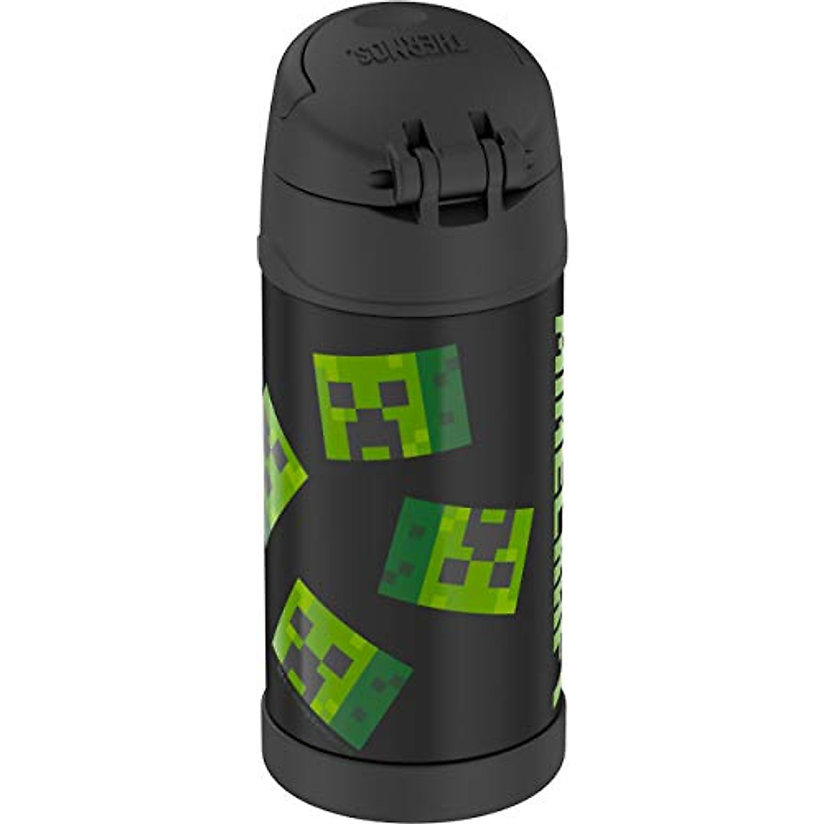 THERMOS FUNTAINER 12 Ounce Stainless Steel Vacuum Insulated Kids Straw Bottle, Dark Minecraft