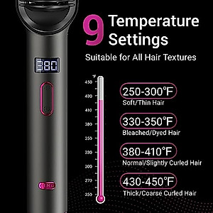 Hair Straightener Brush-Negative Ion Hair Straightener Styling Comb, 9 Temps 30s Fast Heat Straightening Brush with Hot Comb&Led Display, Straightening Comb for Women Curl, Auto Off&Anti Scald-Gray