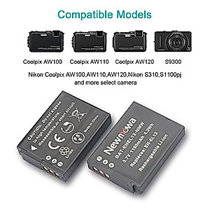 EN-EL12 Newmowa Replacement Battery (2-Pack) and Dual USB Charger for Nikon EN-EL12 and Nikon Coolpix AW100 AW100s AW110 AW110s AW120 P330 P340 S310 S70 S610 S620 S630 S640 S800c S1100pj S1200pj