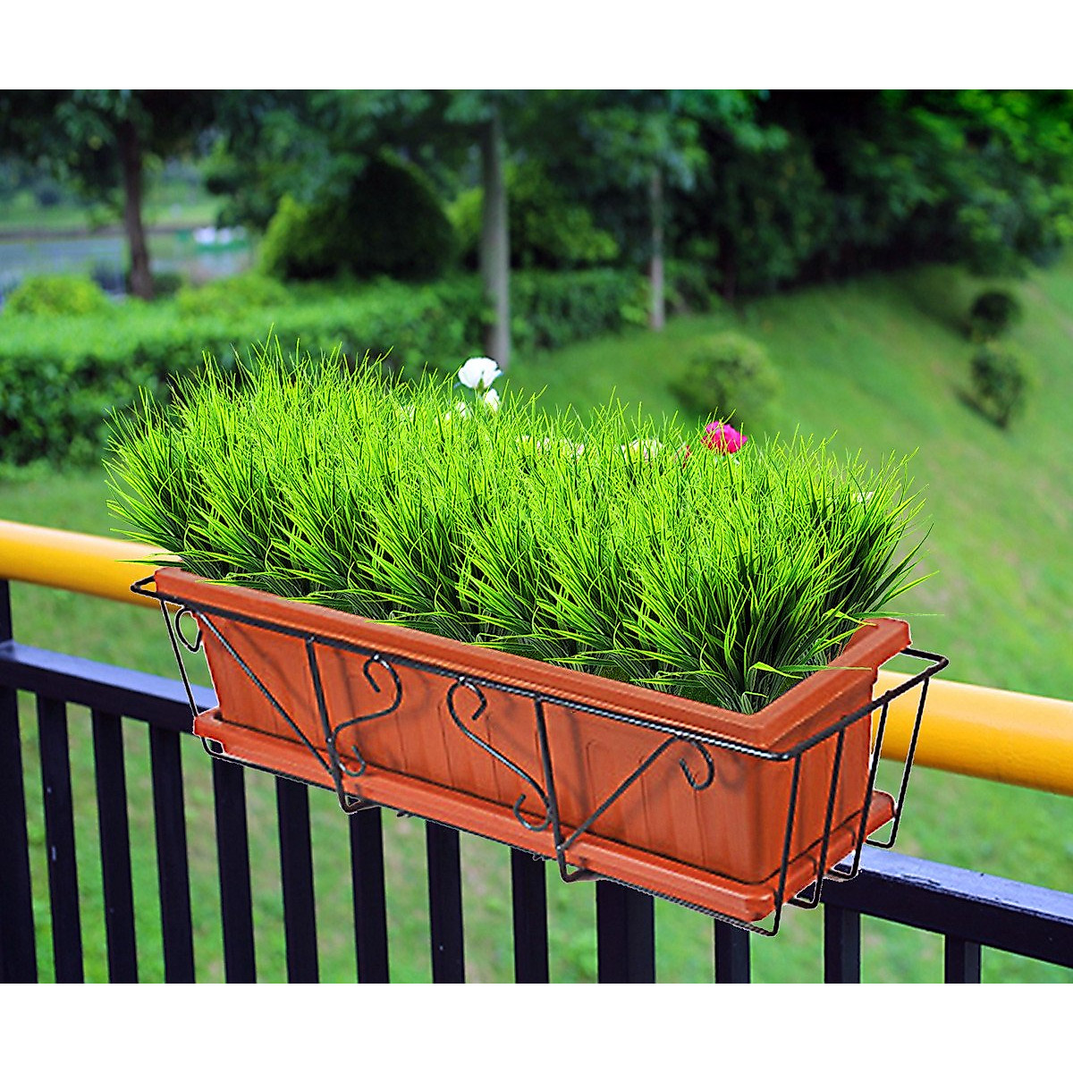 8 Pcs Artificial Outdoor Plants, Fake Plastic Greenery Shrubs Wheat Grass Outdoor Window Box Verandah Hanging Planter Indoor Outside Home Garde