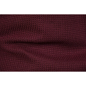 DELCARINO Men's Causal Pullover Hoodie Lightweight Solid Color Hooded Sweatshirt Tops Long Sleeve Waffle-Knit Henley Shirt (Large, Wine)