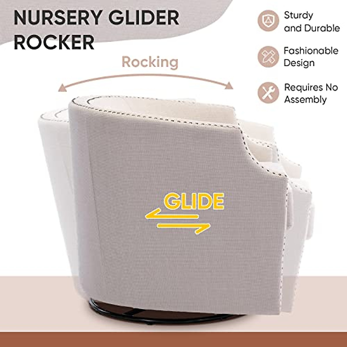 Swivel Glider Nursery Chair Rocker- Comfy Rocking Chair for Baby Nursery Mid Century Modern Accent Barrel Chairs for Living Room Curved Arm Chair with Nailhead Round Club Chair for Bedroom Beige