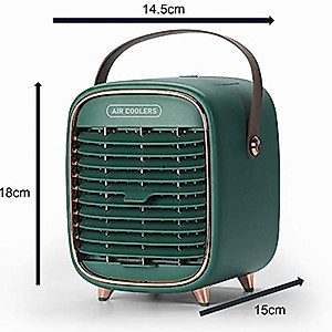 Tenbroman Portable Air Conditioner Fan, Retro Rechargeable Mini Air Cooler Battery Powered Desk Fan with Handle, Desk Misting Fan with 3 Speeds for Sports Office and Outdoor, 1 Pcs (Green)