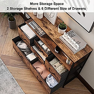 Simoretus TV Stand with Power Outlet and Fabric Drawers Entertainment Center for TV up to 45 inch Industrial Open Storage Shelf Media Console Dresser for Living Room Bedroom